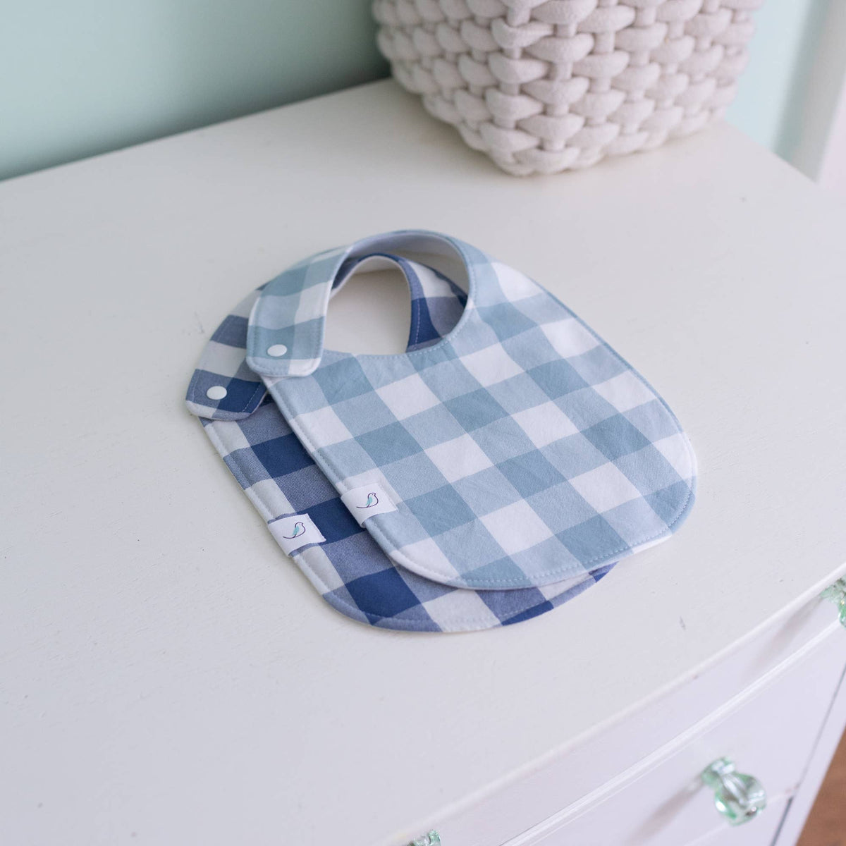Gingham Check Bib - Light Blue - Little Flower Soap Co baby gifts Baby ...